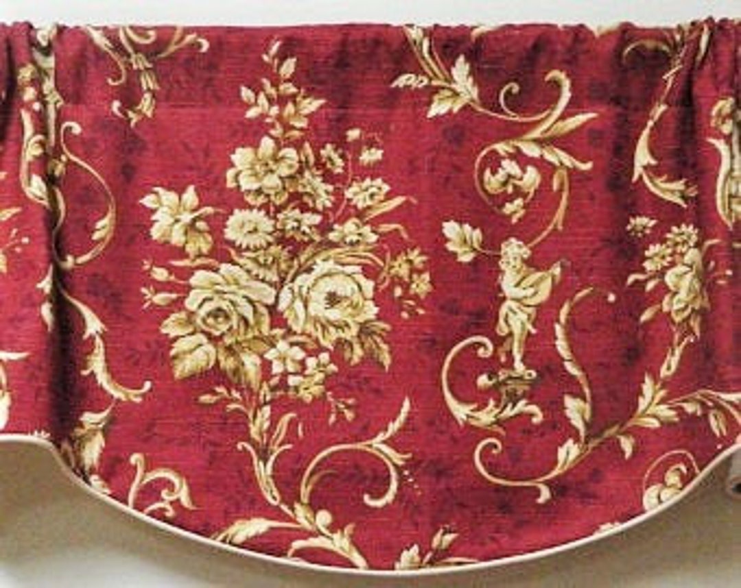 Waverly Jardin D'amour Red and Gold Window Valance Lined Corded Rod ...