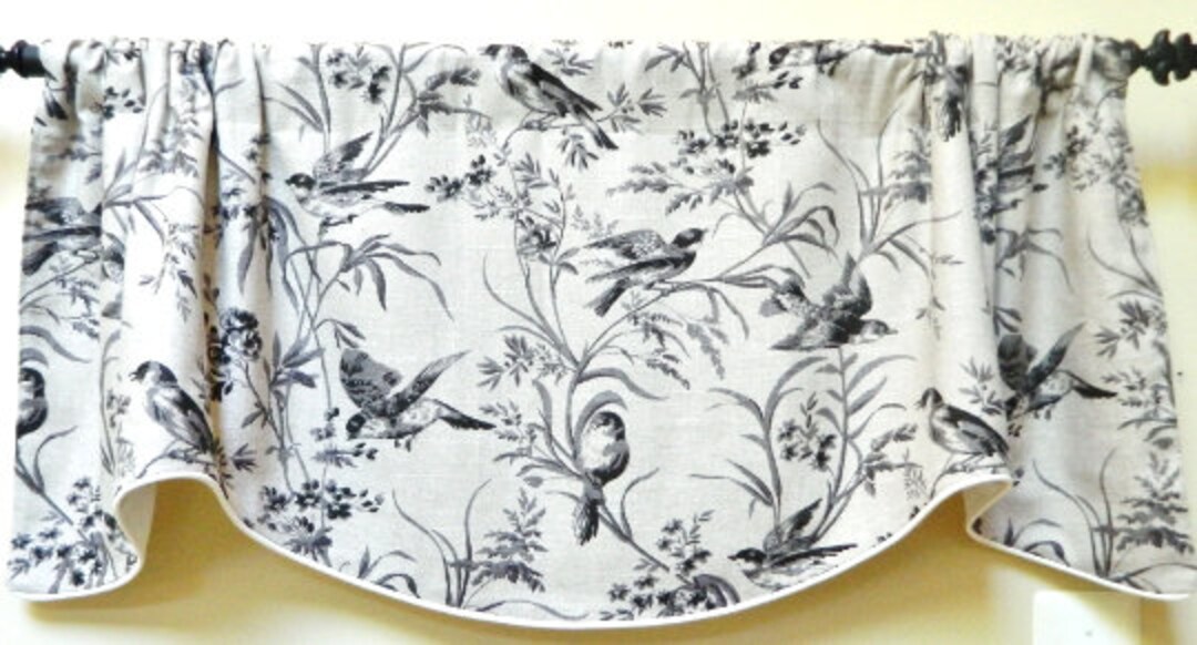 Fabricut Aviary Toile COAL Window Valance Lined and Corded Rod Pocket ...