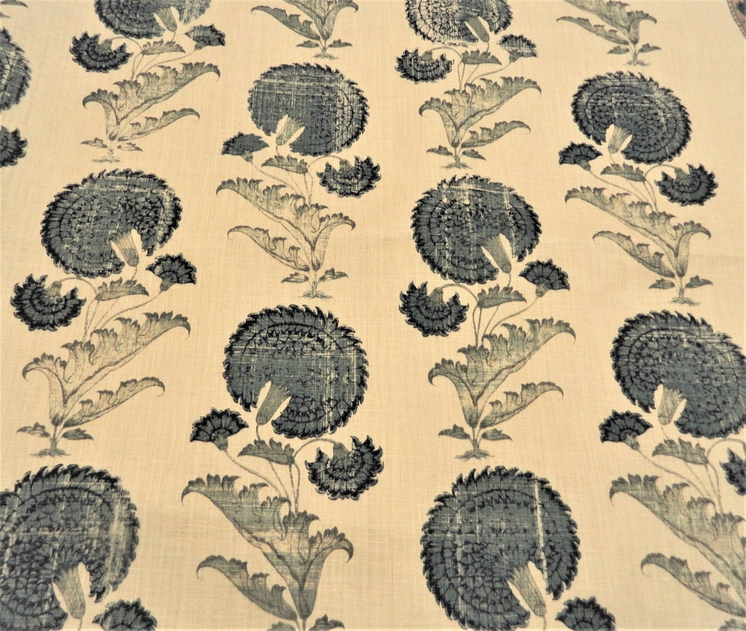 Jasper/michael Smith "indian Flower" Blue Throw Pillow Cover 100% Hemp ...