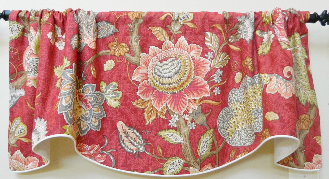 Kravet Wrexham in Red Designer Window Valance Corded Lined Rod Pocket ...