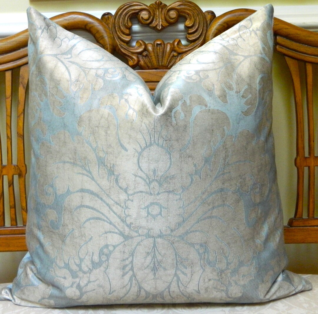 VERVAIN Bassanio Damask Glacier Blue- Decorative Throw Pillow Euro Sham ...