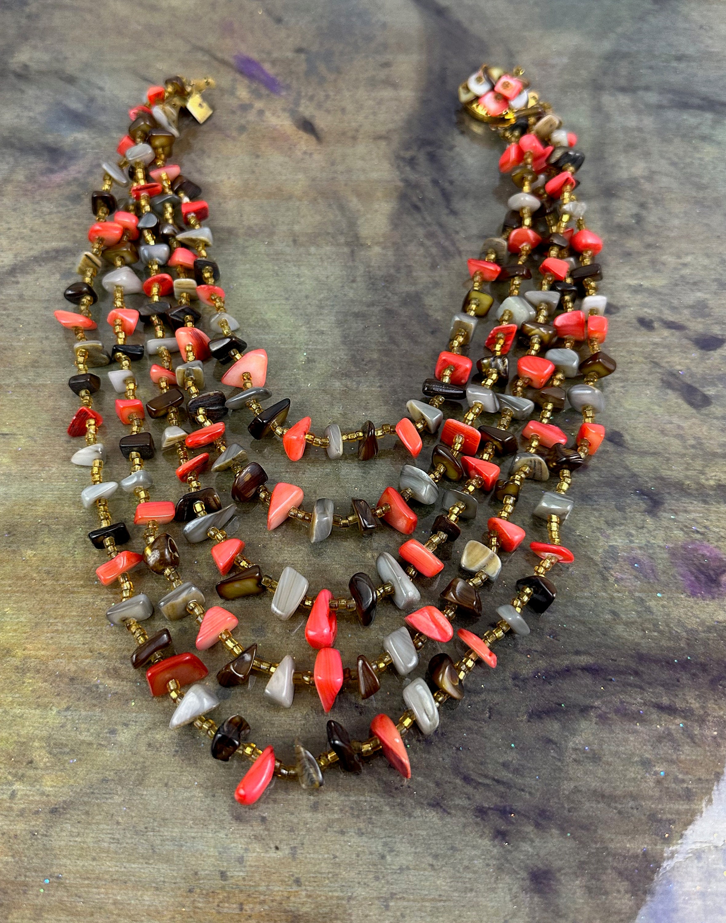 Vintage 5 Strand Polished Stone Chip Necklace - Etsy