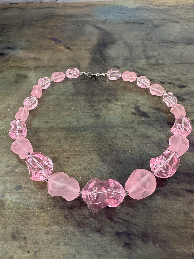 Vintage Pink Bead Necklace - Etsy