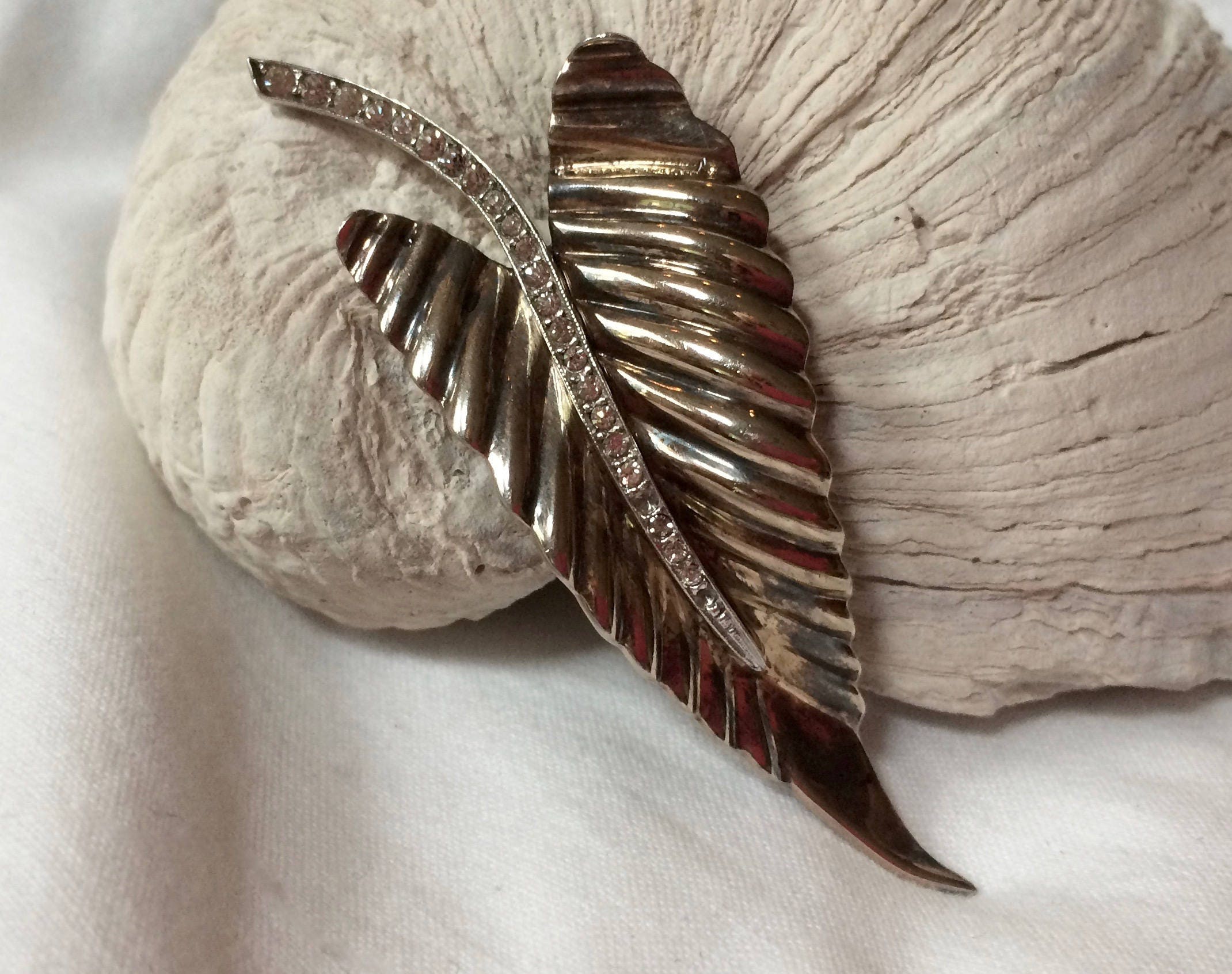 Vintage Dewees Leaf and Crystal Brooch - Etsy