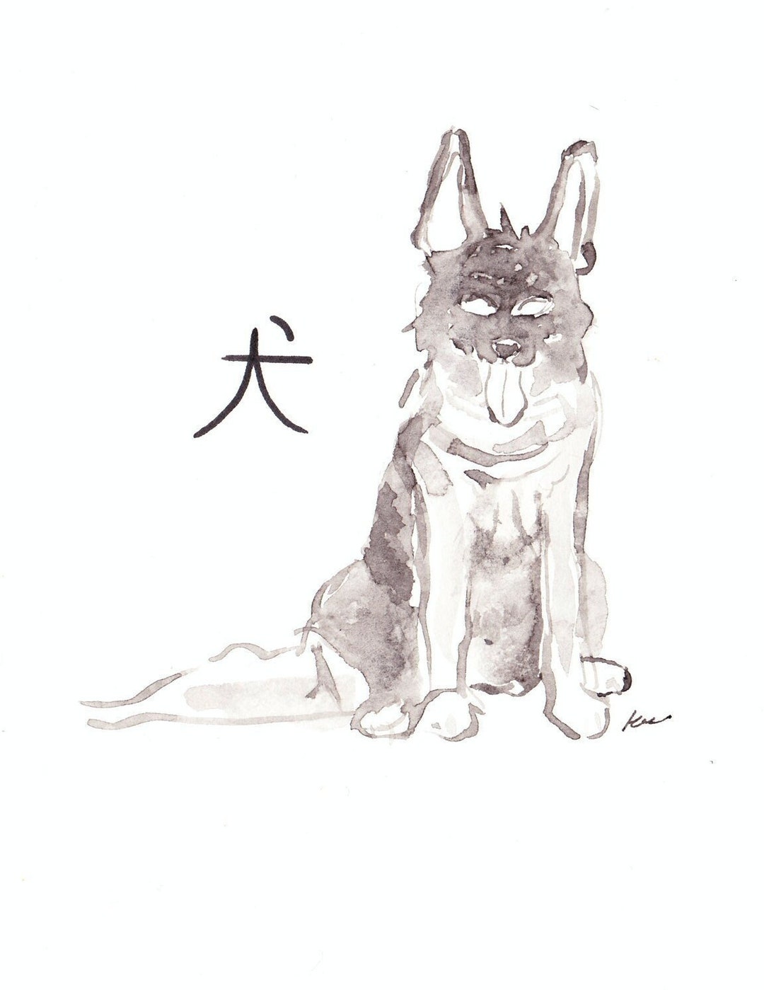 Japanese Painting, Print, Watercolour, Dog Painting, Dog, Akita ...