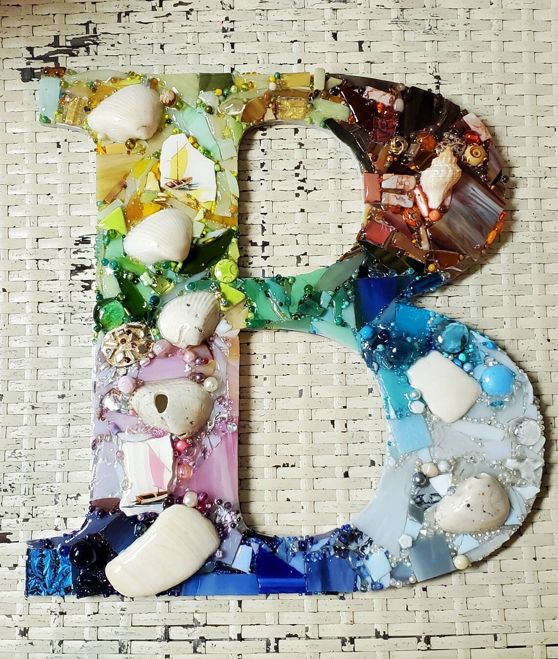 Mosaic Letter B Art: Beach Decor Initial Collage (12 Inch) - Etsy