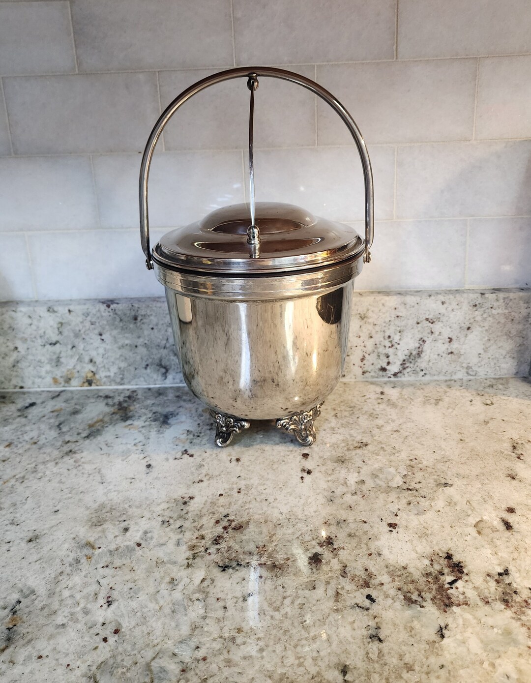 Vintage Silverplate Ice Bucket Glass Liner Footed Silver on Copper - Etsy