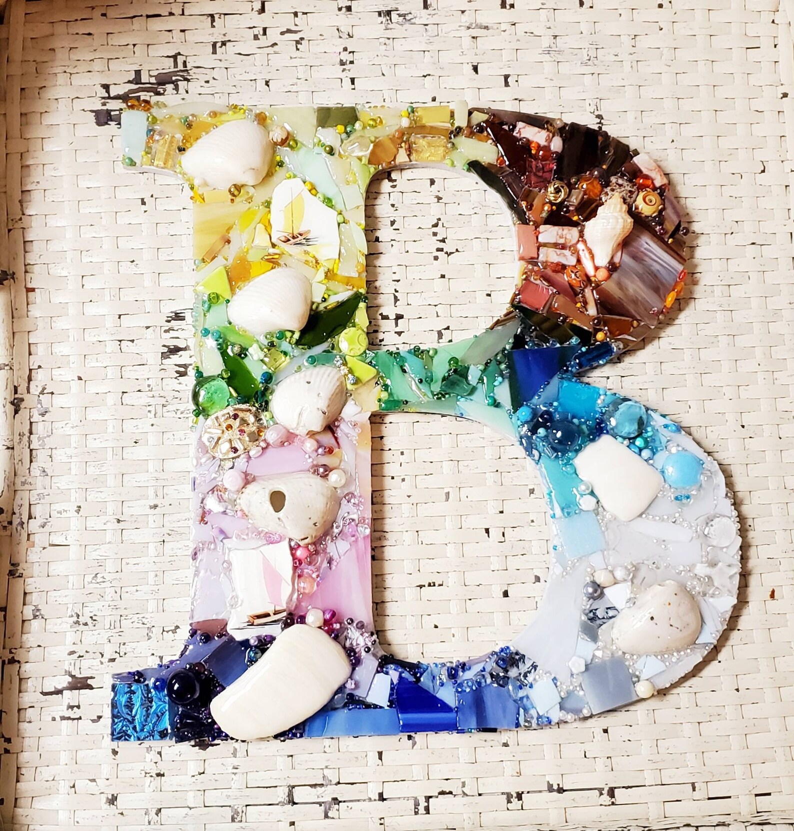 Mosaic Letter B Art: Beach Decor Initial Collage (12 Inch) - Etsy