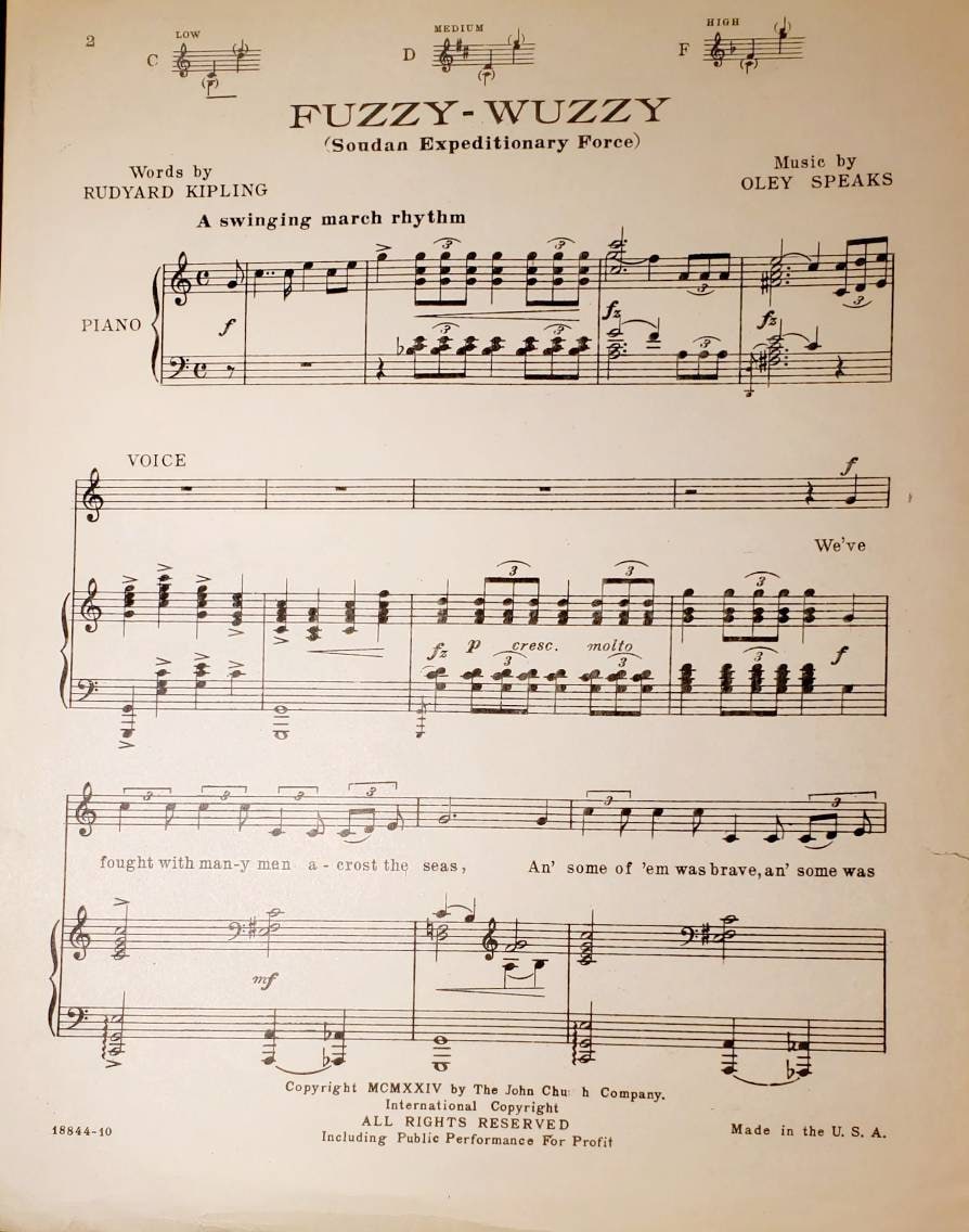 Fuzzy Wuzzy by Rudyard Kipling 1924 Vintage Sheet Music - Etsy Ireland