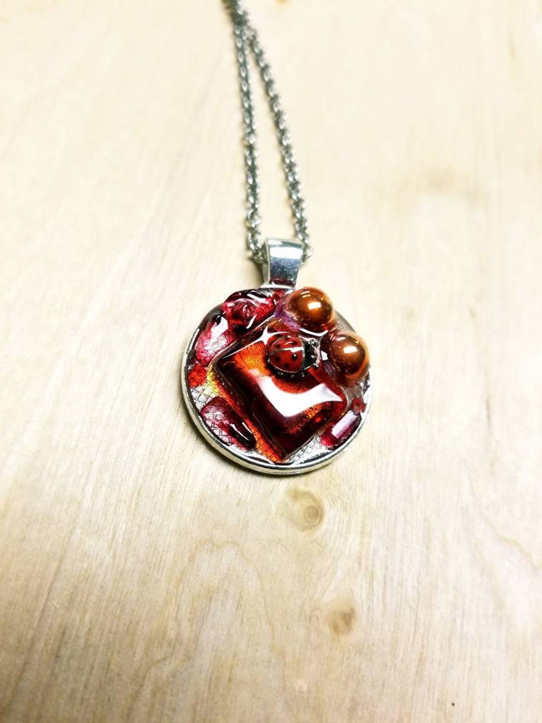 Ladybug Garnet Shadowbox Mosaic/collage Pendant Lady Bug Necklace - Etsy