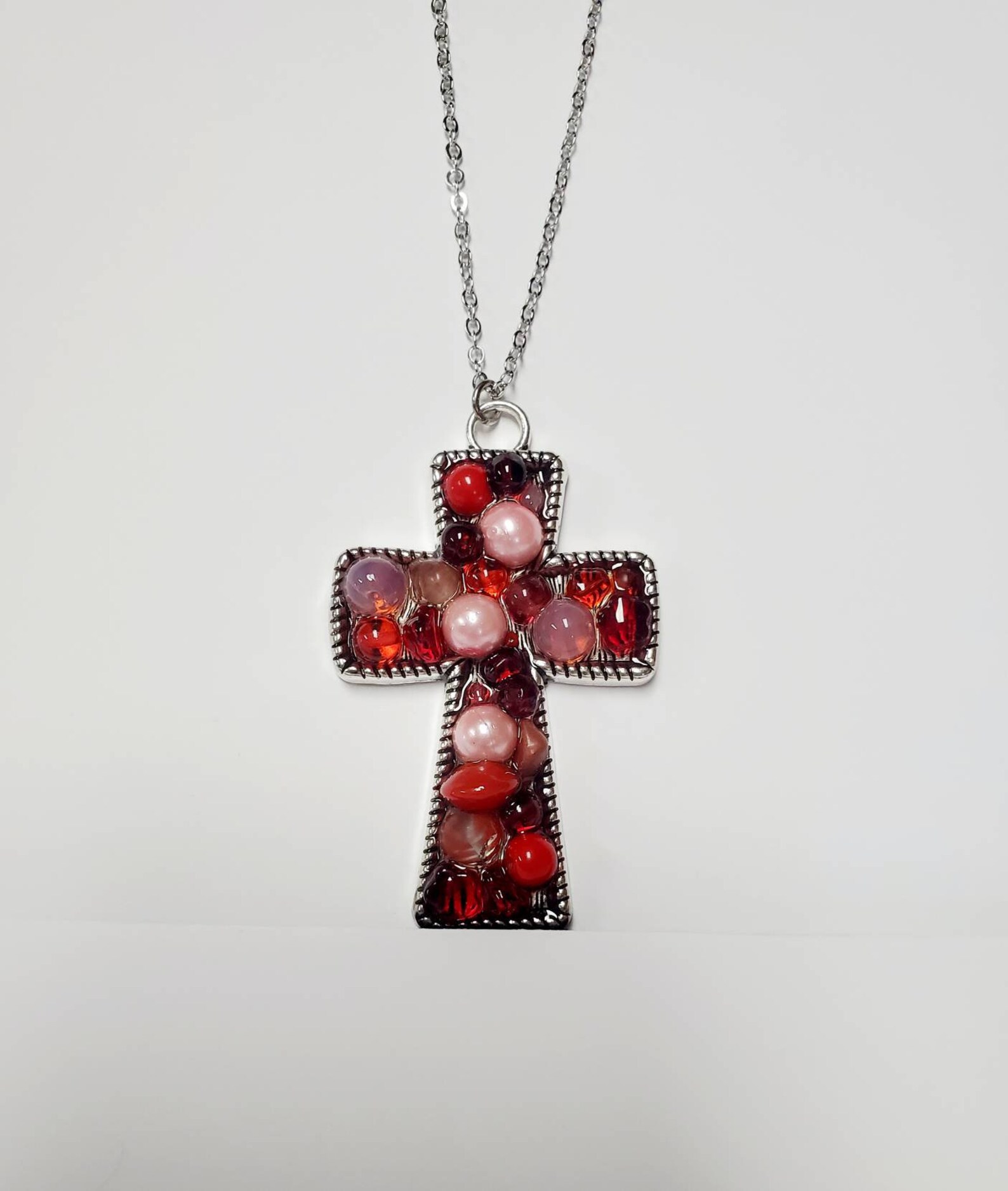 Pink and Red Cross Necklace Collage Cross-shaped Shadowbox - Etsy