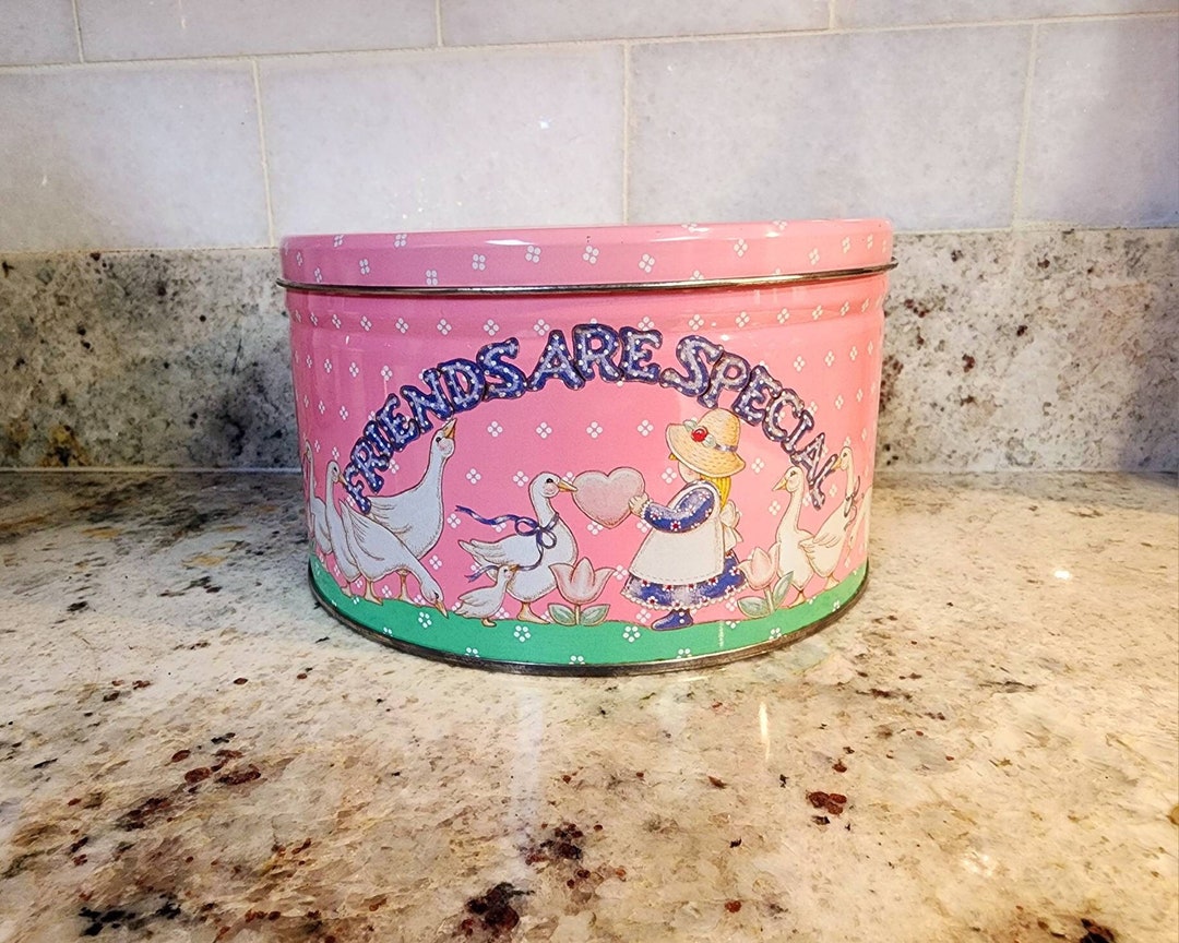 Vintage Goose Tin Pink and Green AMG Trading Corp Round 7 Inches in ...