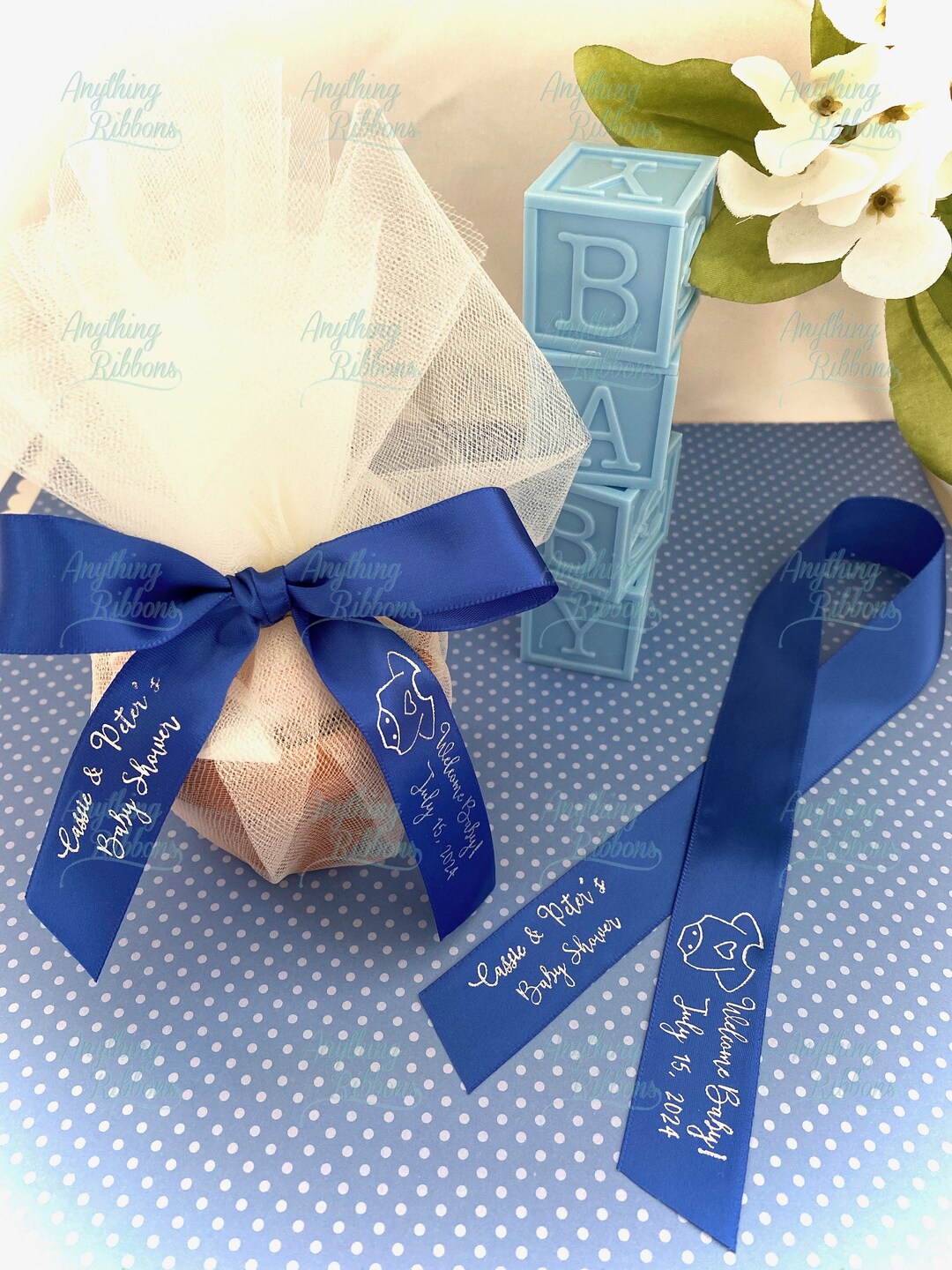 Welcome Baby Shower Favor Ribbon Silver Imprint Custom 7/8 Inch Satin ...