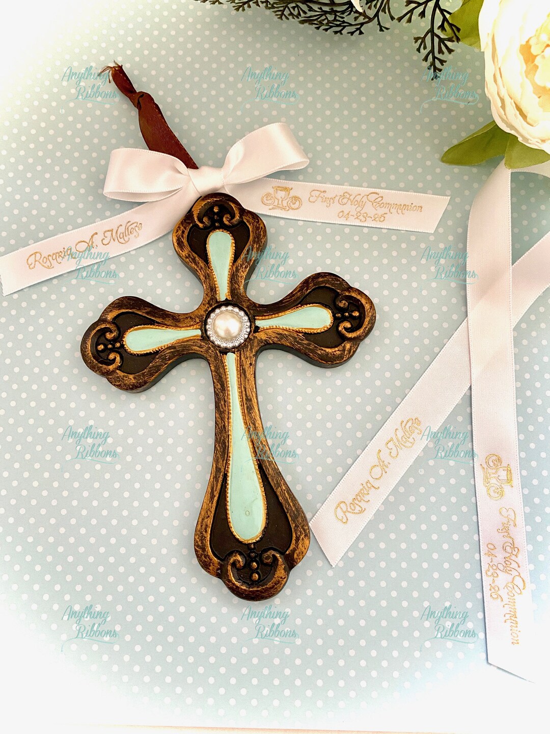 Gold Personalized First Holy Communion Favor Ribbon Custom 7/8 Inch ...