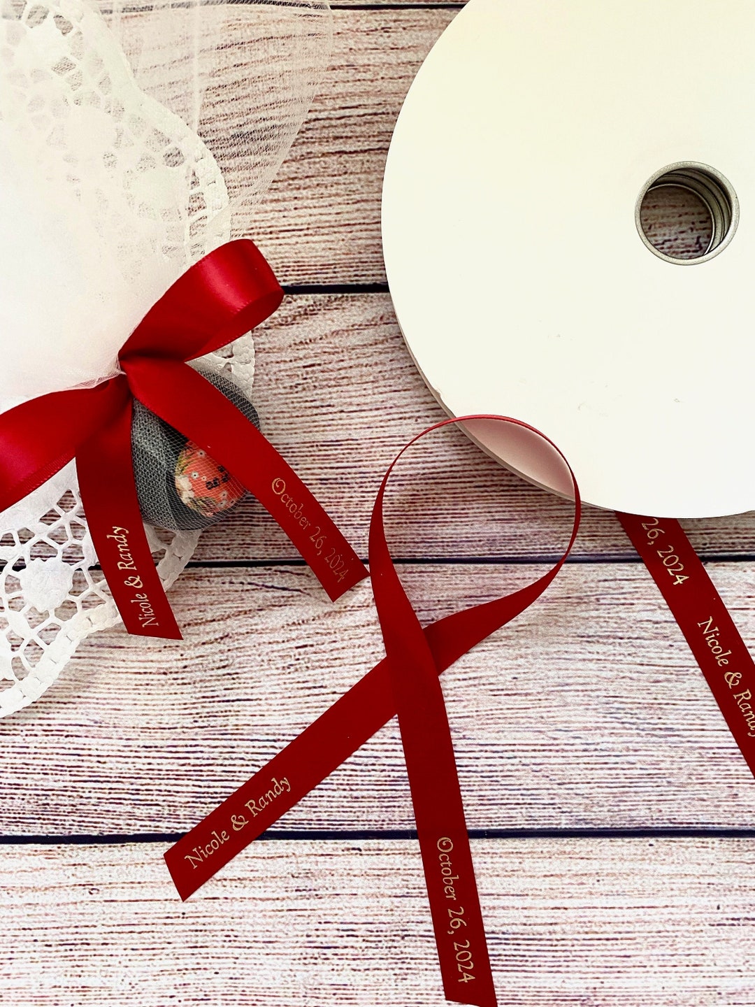 Personalized Gold Imprint 5/8 Inch Satin Uncut Ribbons for Wedding ...