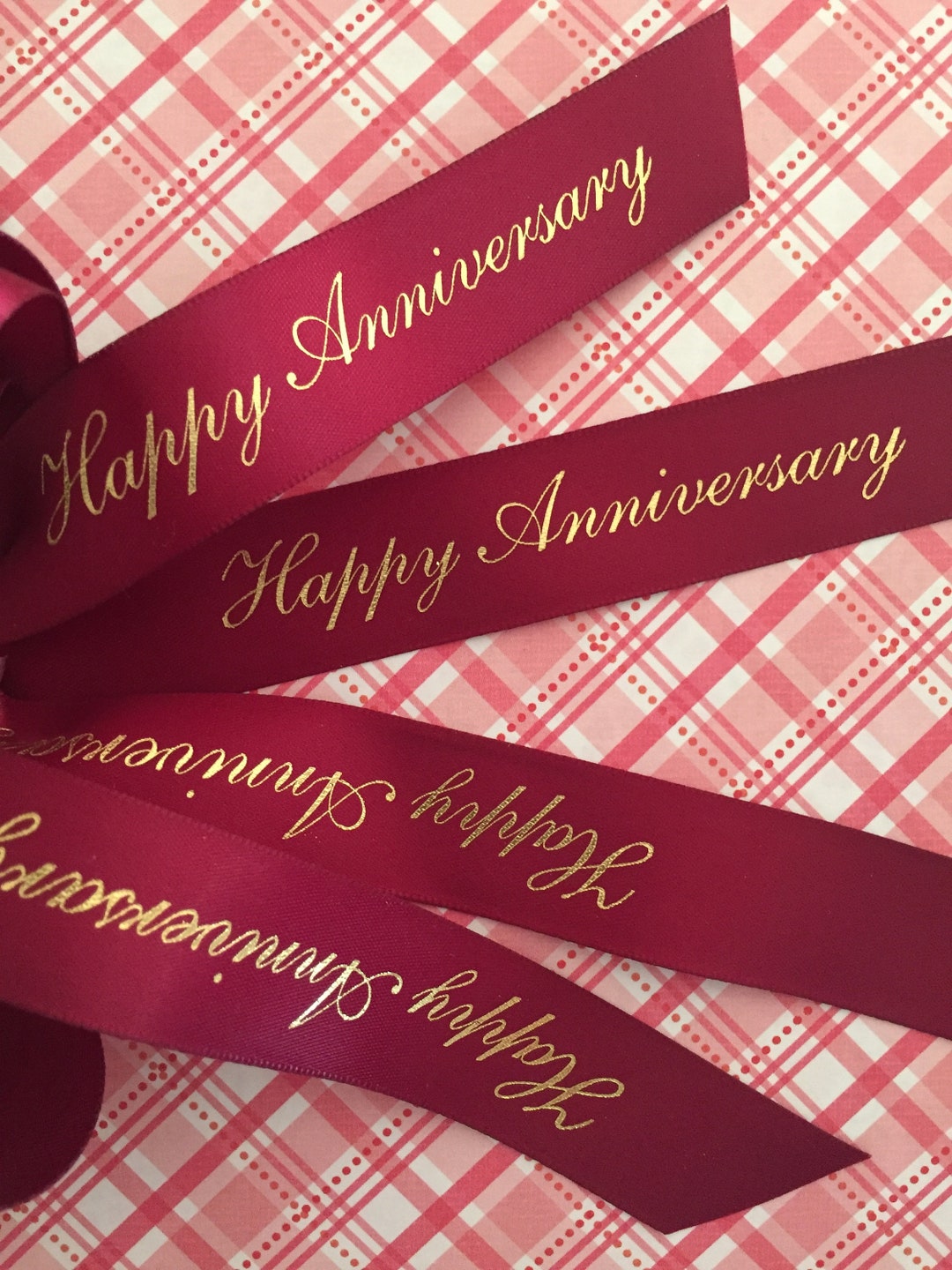 7/8 Inch Wide Happy Anniversary Script Personalized Continuous Printed ...