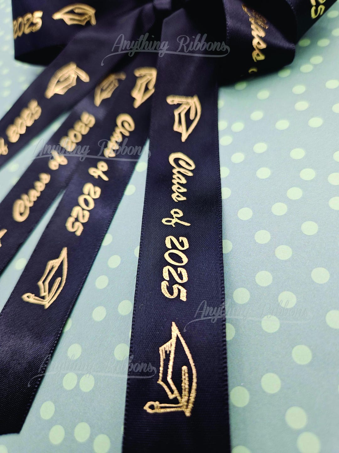 7/8" Wide Bold Class of 2025 Ribbon Graduation Cap, Continuous Printed ...