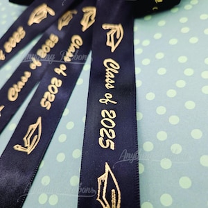 7/8" Wide Bold Class of 2025 Ribbon Graduation Cap, Continuous Printed ...
