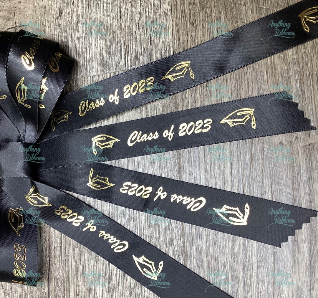 7/8" Wide Bold Class of 2023 Ribbon Graduation Cap, Continuous Printed ...