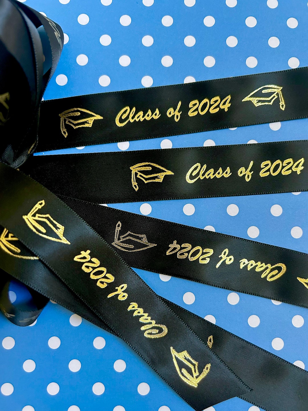 7/8" Wide Bold Class of 2024 Ribbon Graduation Cap, Continuous Printed ...