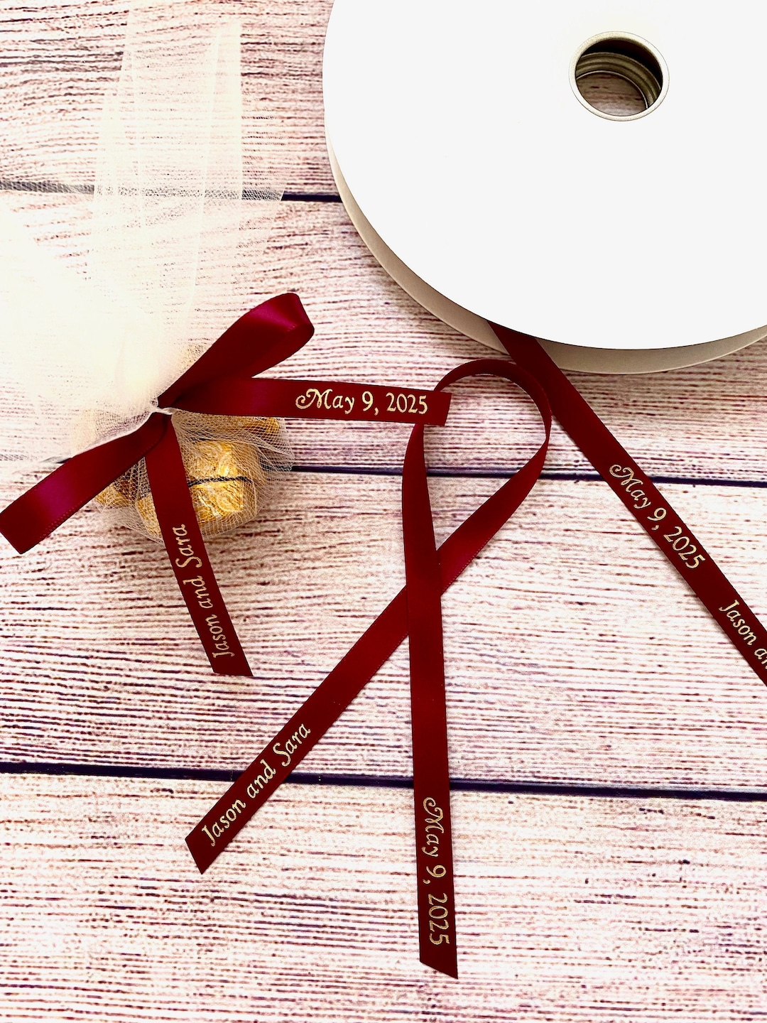 Gold Imprinted Personalized 3/8" Satin With Gold Imprint Uncut Ribbons ...