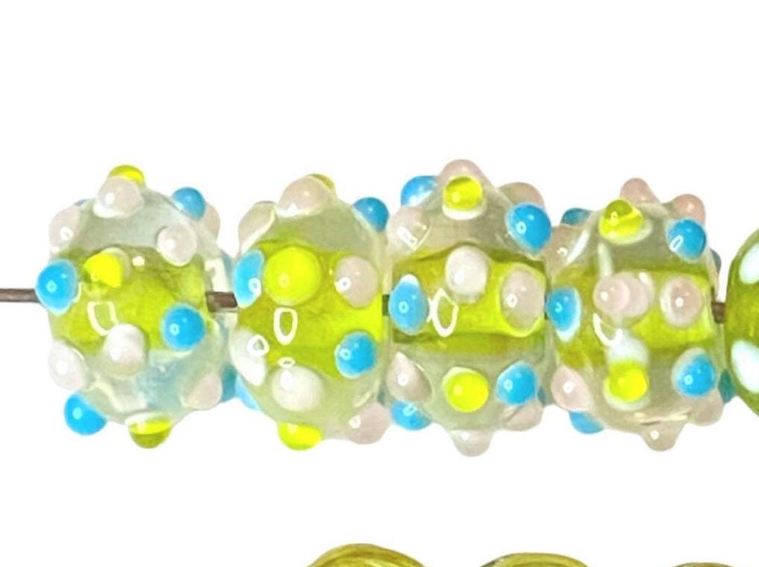 4-dotted Bumpy Yellow Lampwork Round Beads, Lampwork Glass, 14mm Dotted ...