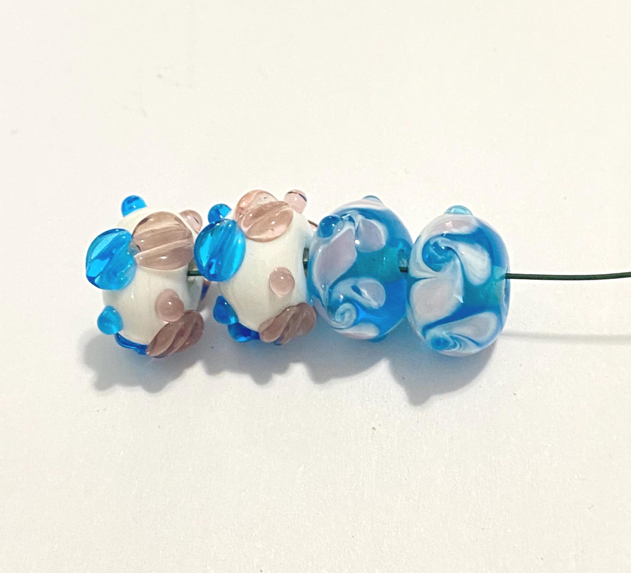 2-blue Dotted Bumpy Flower Lampwork Round Beads, Lampwork Glass, 14mm ...