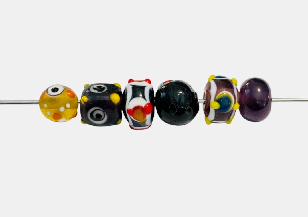 5-lampwork Red/black/yellow Rondelles, Bumpy Lampwork Bead Kits, Bumpy ...