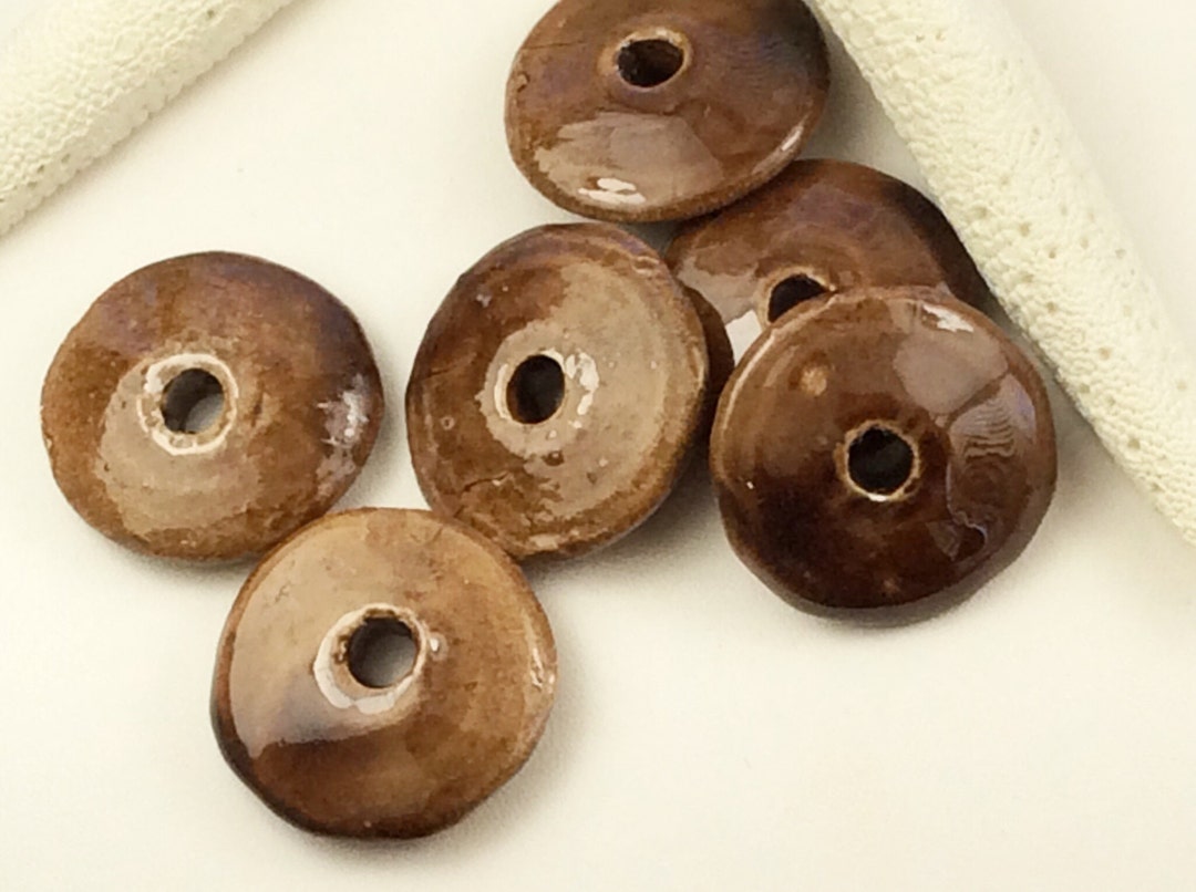 5-vintage Round Ceramic Spacers, 28mm Light Brown Rondelles, Ceramic ...