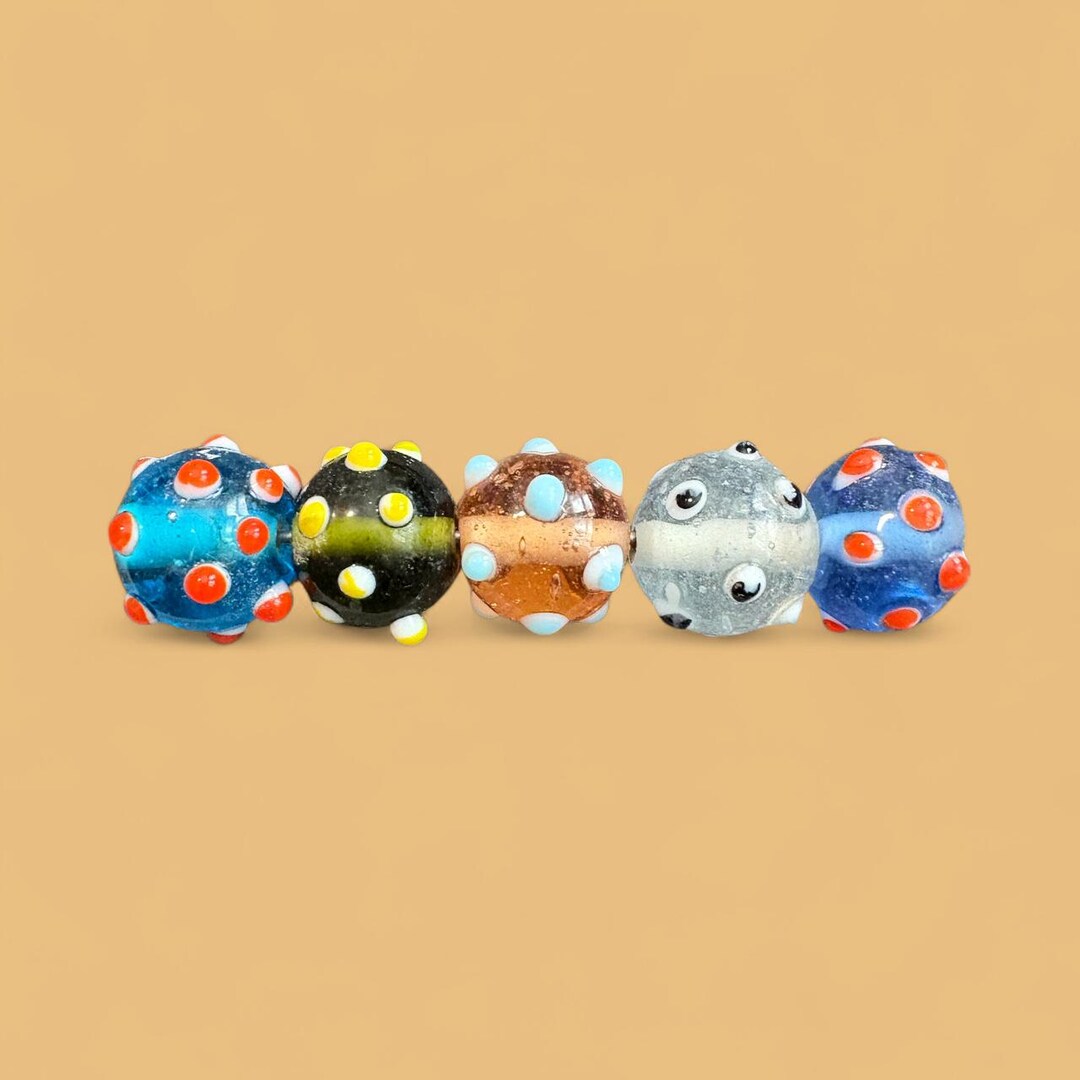 5-whimsical Mixed Dotted Bumpy Beads, Multi-colored Lampwork Glass ...