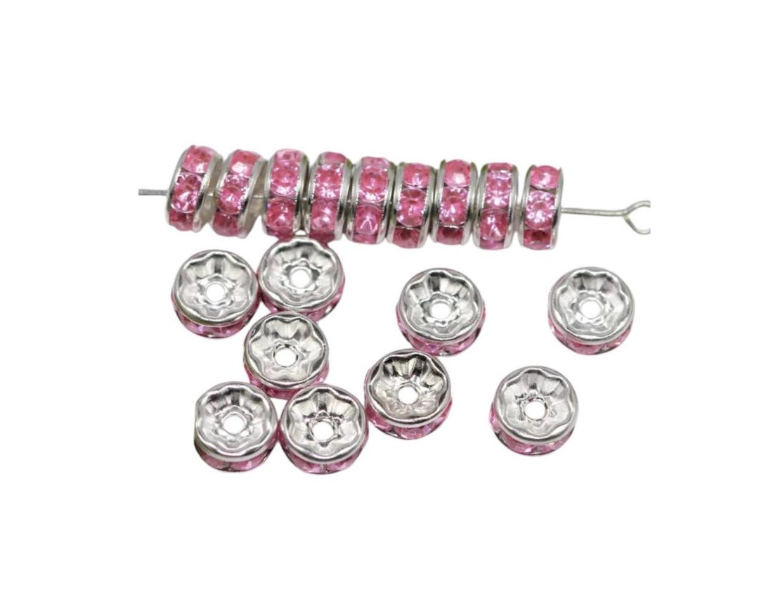 8mm Pink Rhinestone Spacers,24 Pink Rhinestone,silver Space Findings ...