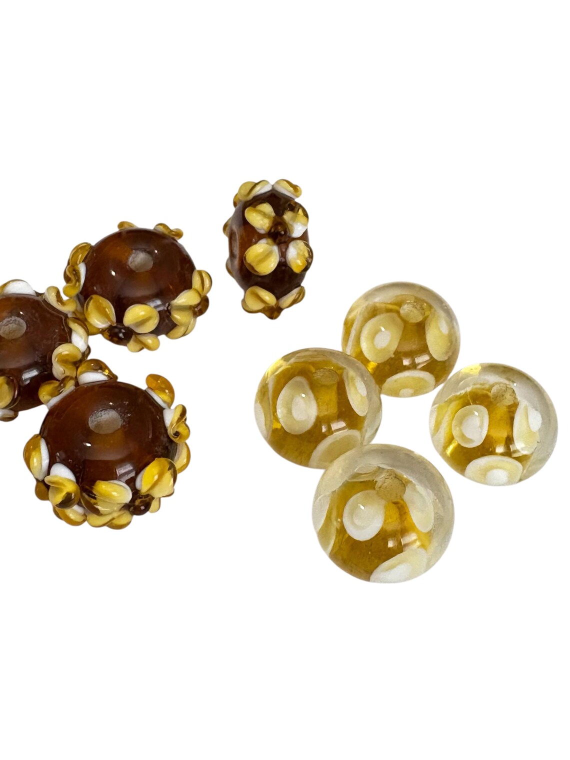 4-dotted Bumpy Yellow Lampwork Round Beads, Lampwork Glass, 14mm Dotted ...