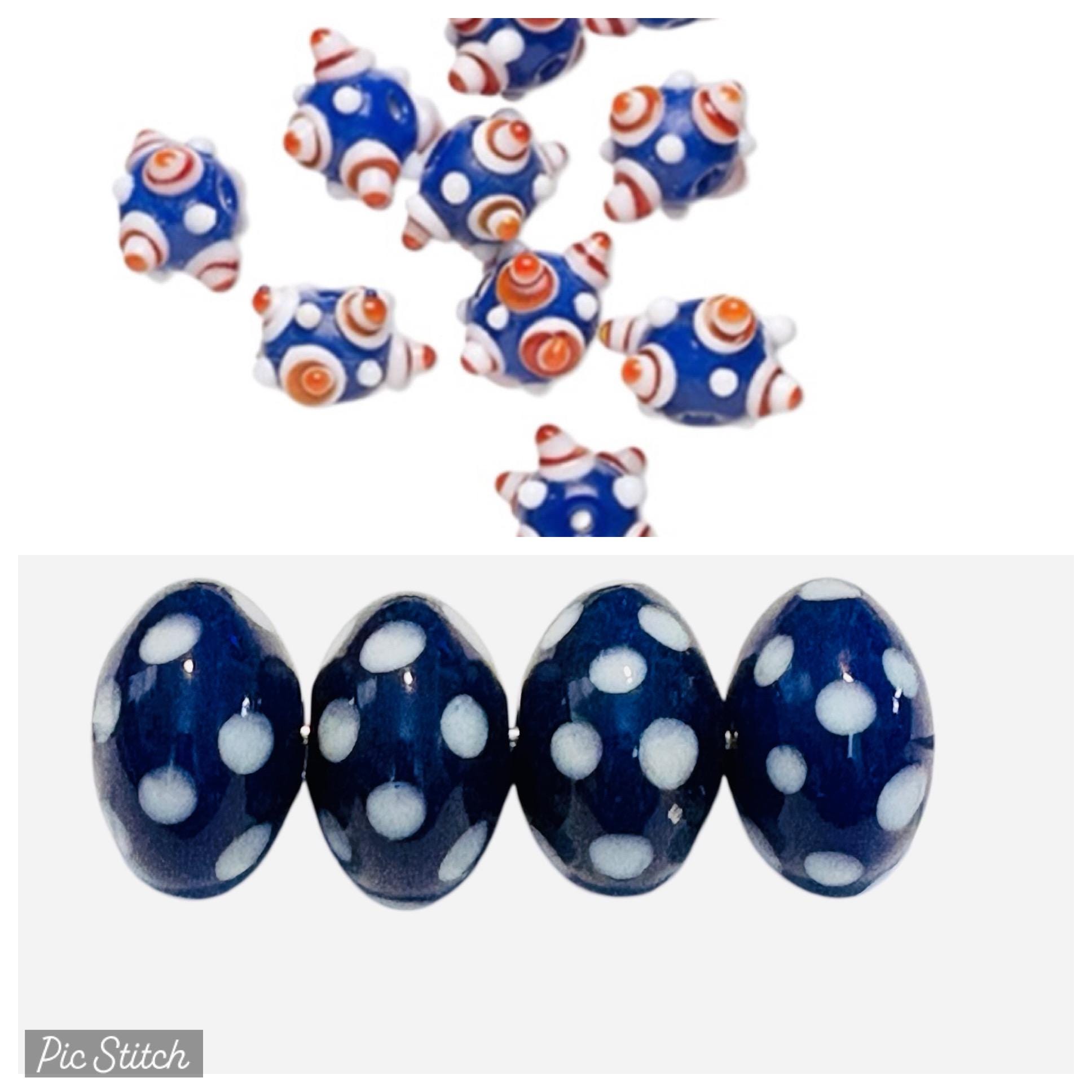 4-lampwork Round Swirl Beads Blue Dotted Beads, Blue Bumpy Round , Blue ...