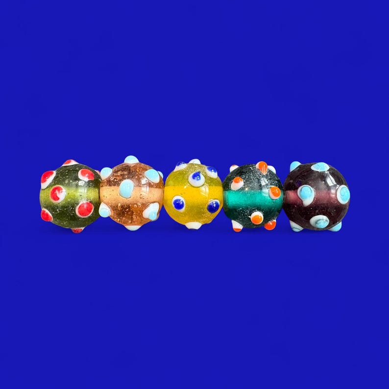 5-whimsical Mixed Dotted Bumpy Beads, Multi-colored Lampwork Glass ...