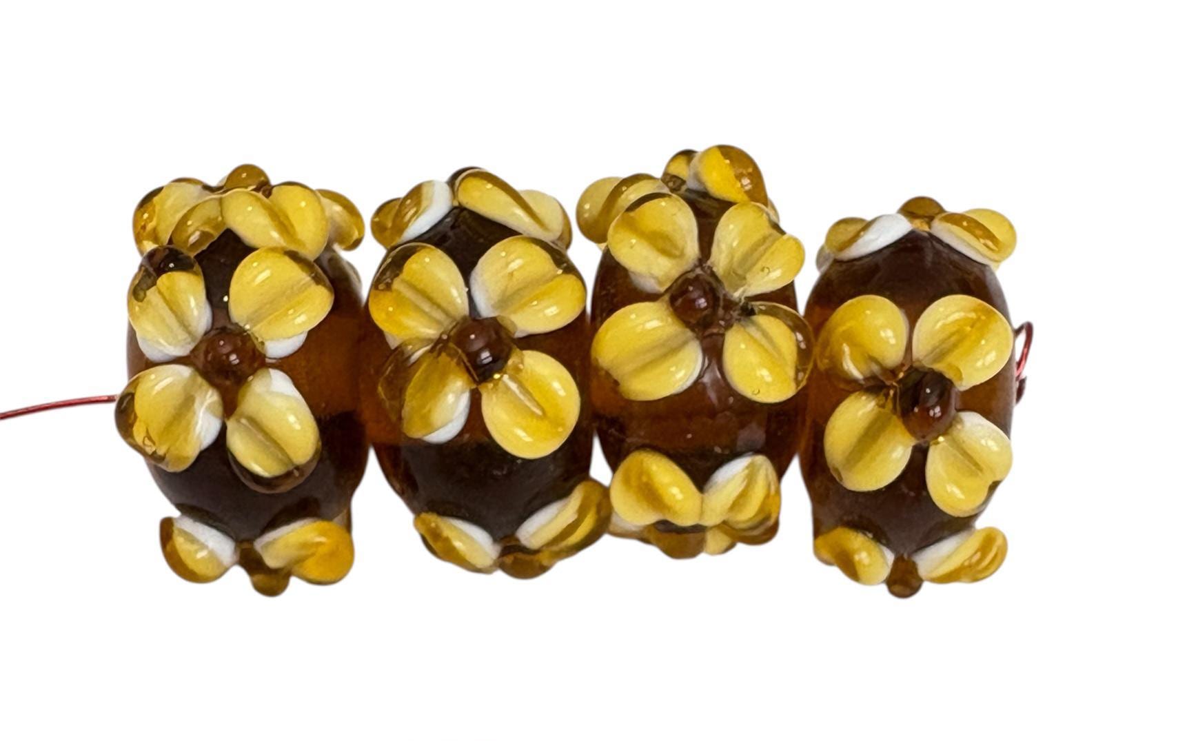 4-dotted Bumpy Yellow Lampwork Round Beads, Lampwork Glass, 14mm Dotted ...