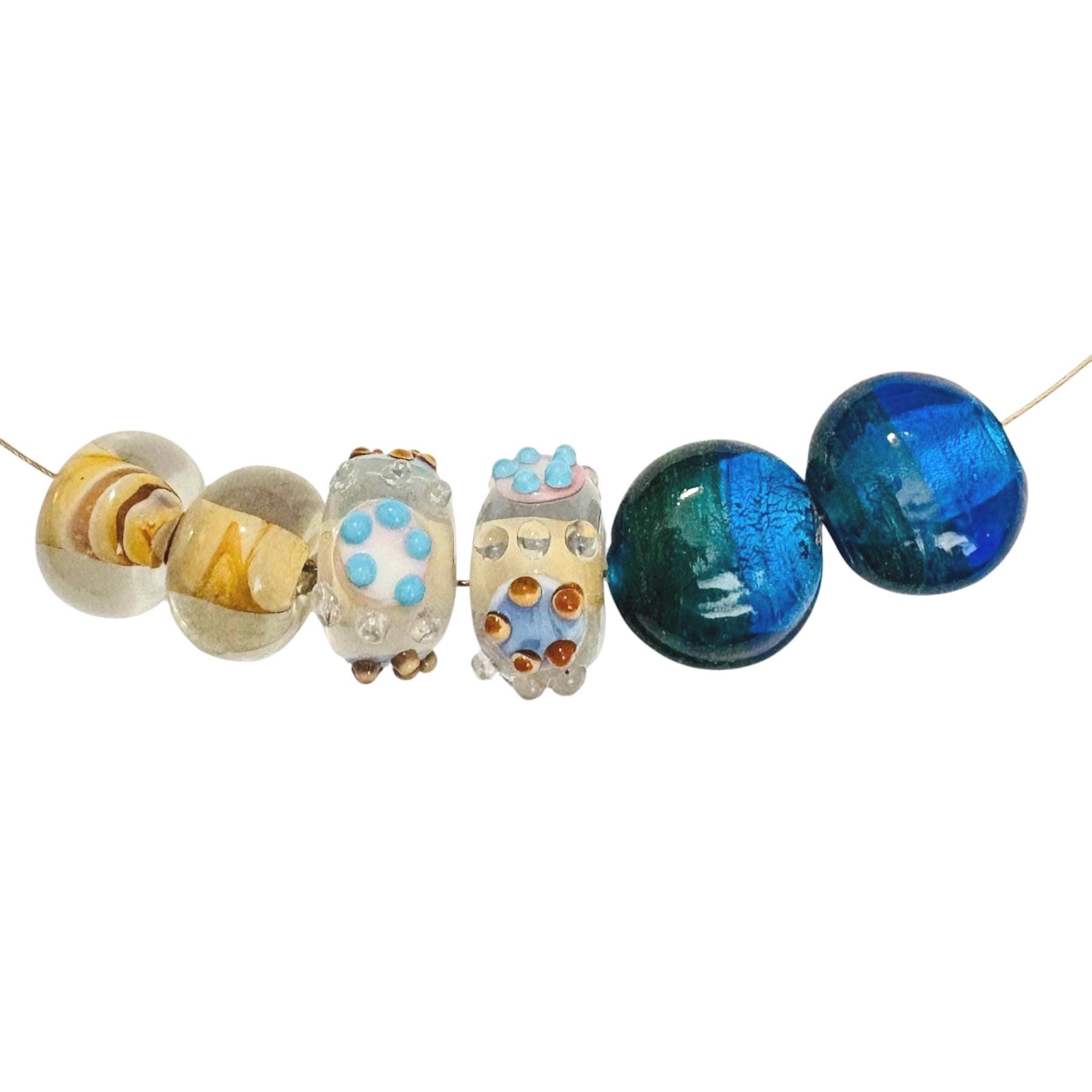 2-blue Dotted Bumpy Flower Lampwork Round Beads, Lampwork Glass, 14mm ...
