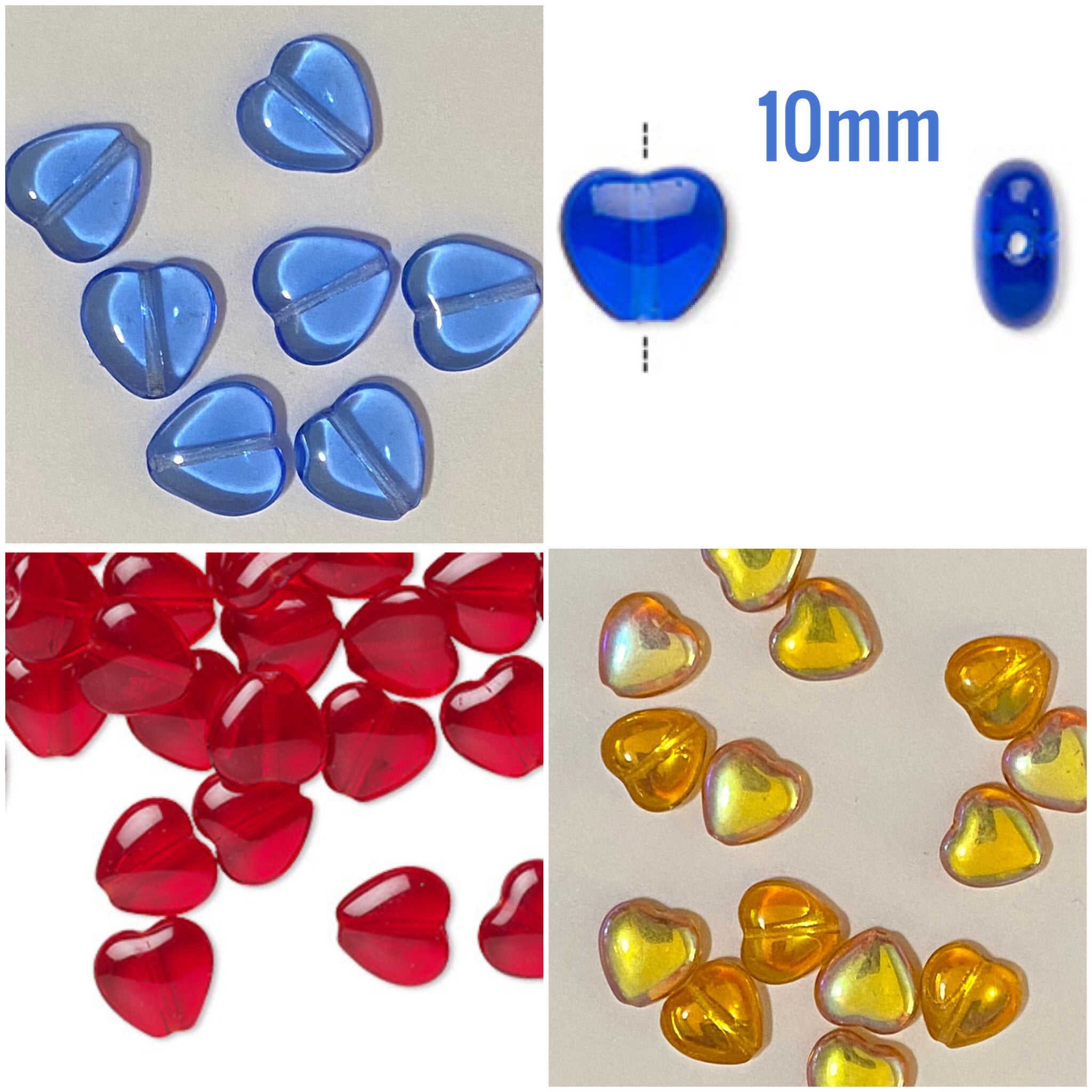 4-puff Heart Glass, Puff Red Heart Glass Beads, Red, Heart , Small ...