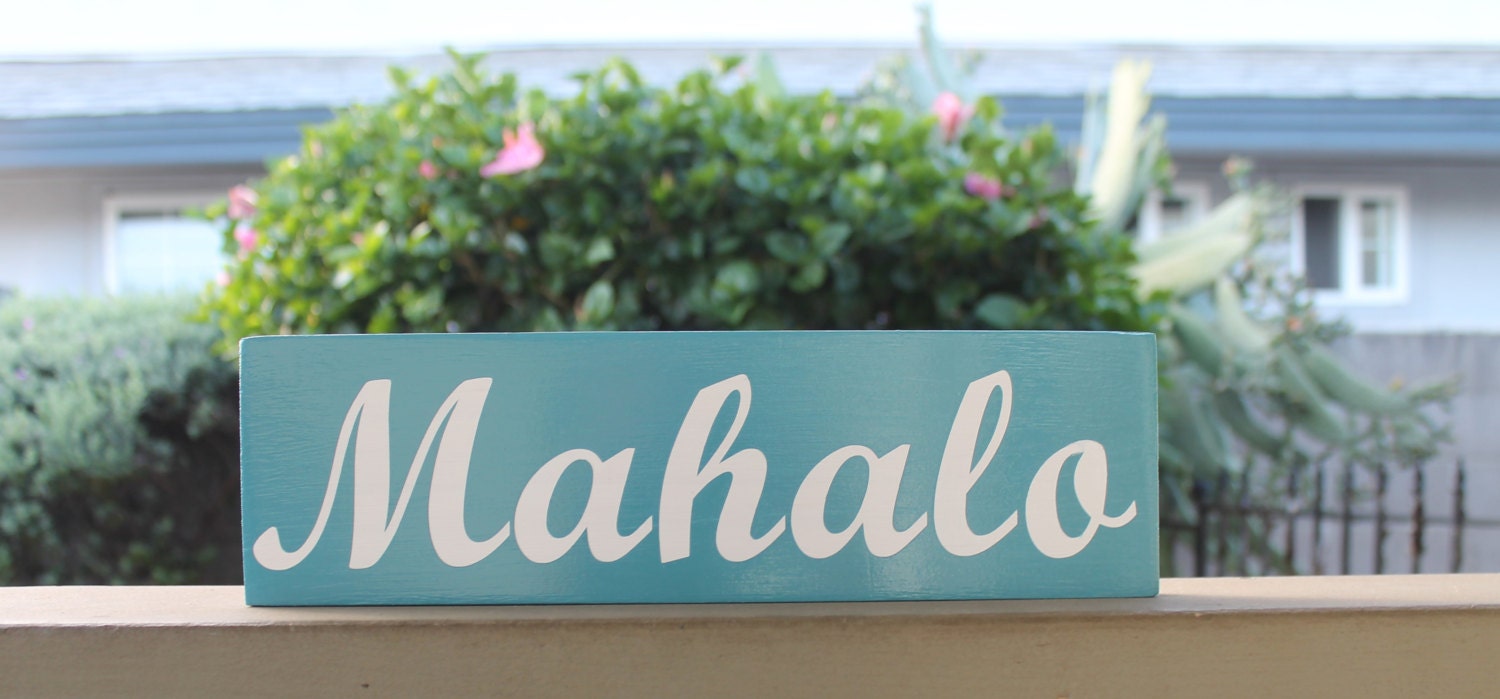 Mahalo wood sign Handmade on Maui Bookshelf sign | Etsy