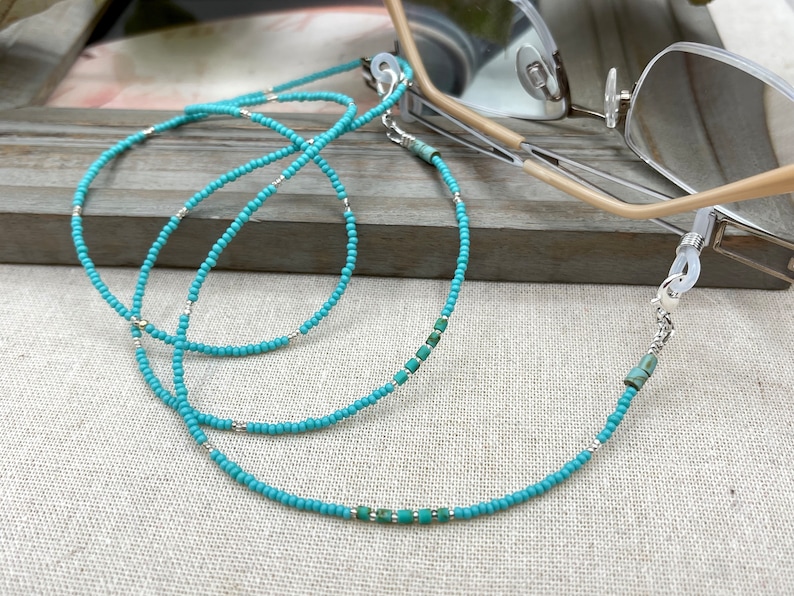 Turquoise Beaded Eyeglass Chain, Blue Sunglass Lanyard, Grandma ...