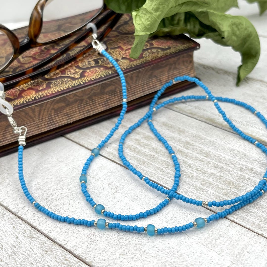 Turquoise Blue Beaded Eyeglasses Chain, Eyeglass Necklace, Reading ...