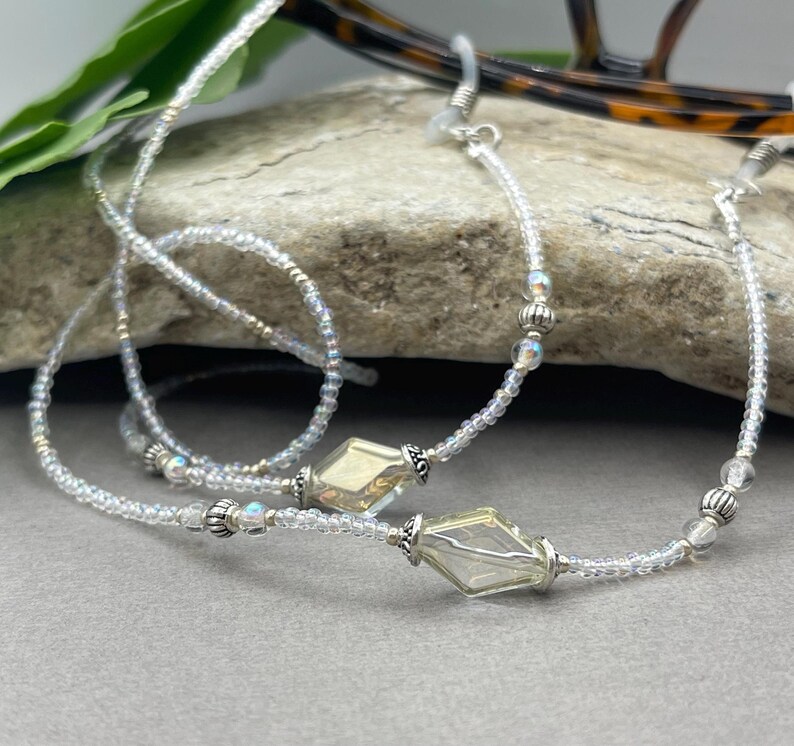 Crystal Beaded Eyeglasses Necklace, Silver Sunglasses Chain, Reading ...