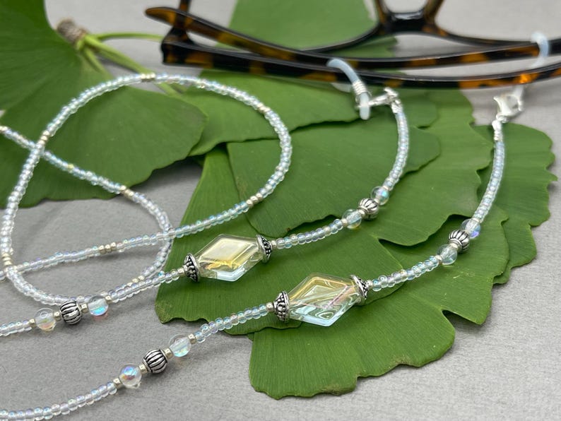 Crystal Beaded Eyeglasses Necklace, Silver Sunglasses Chain, Reading ...