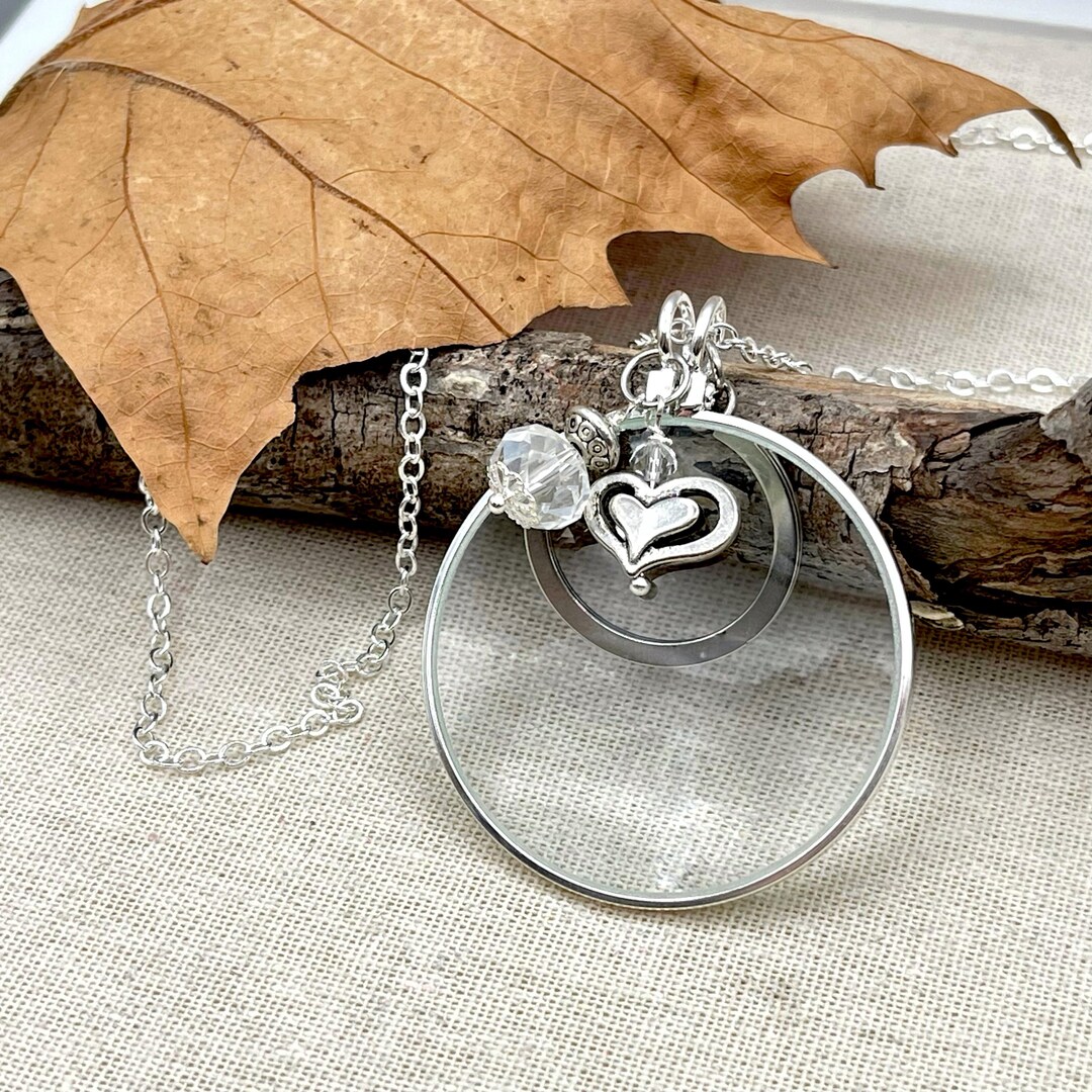 Magnifying Glass Pendant Necklace, Monocle Magnifier Silver Heart ...