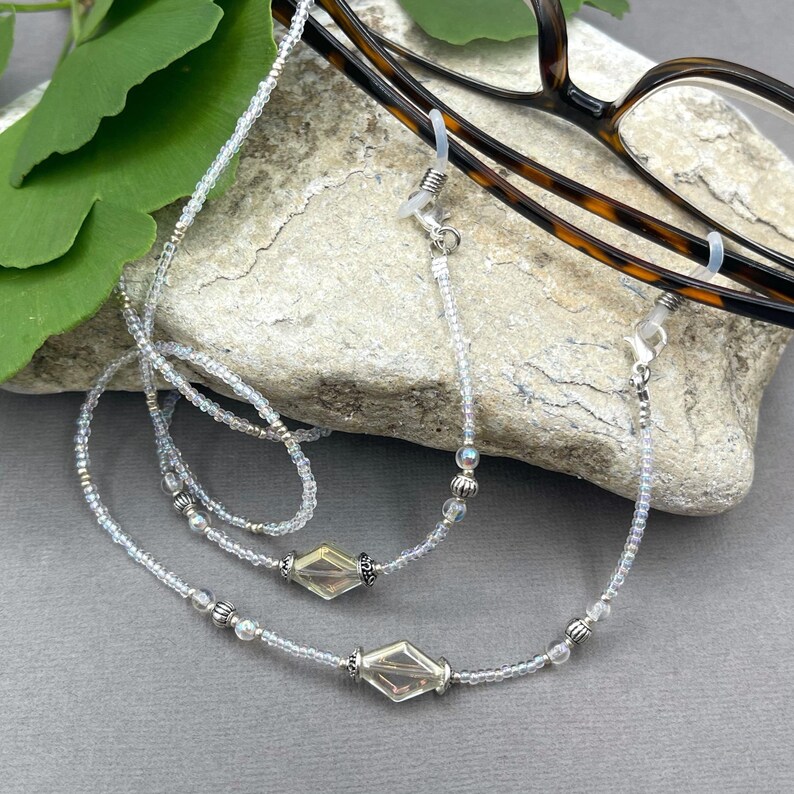 Crystal Beaded Eyeglasses Necklace, Silver Sunglasses Chain, Reading ...