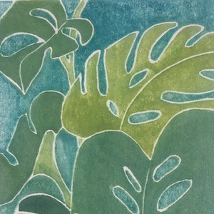 Monstera Deliciosa Woodblock Print,tropical Leaves Woodcut,handmade ...
