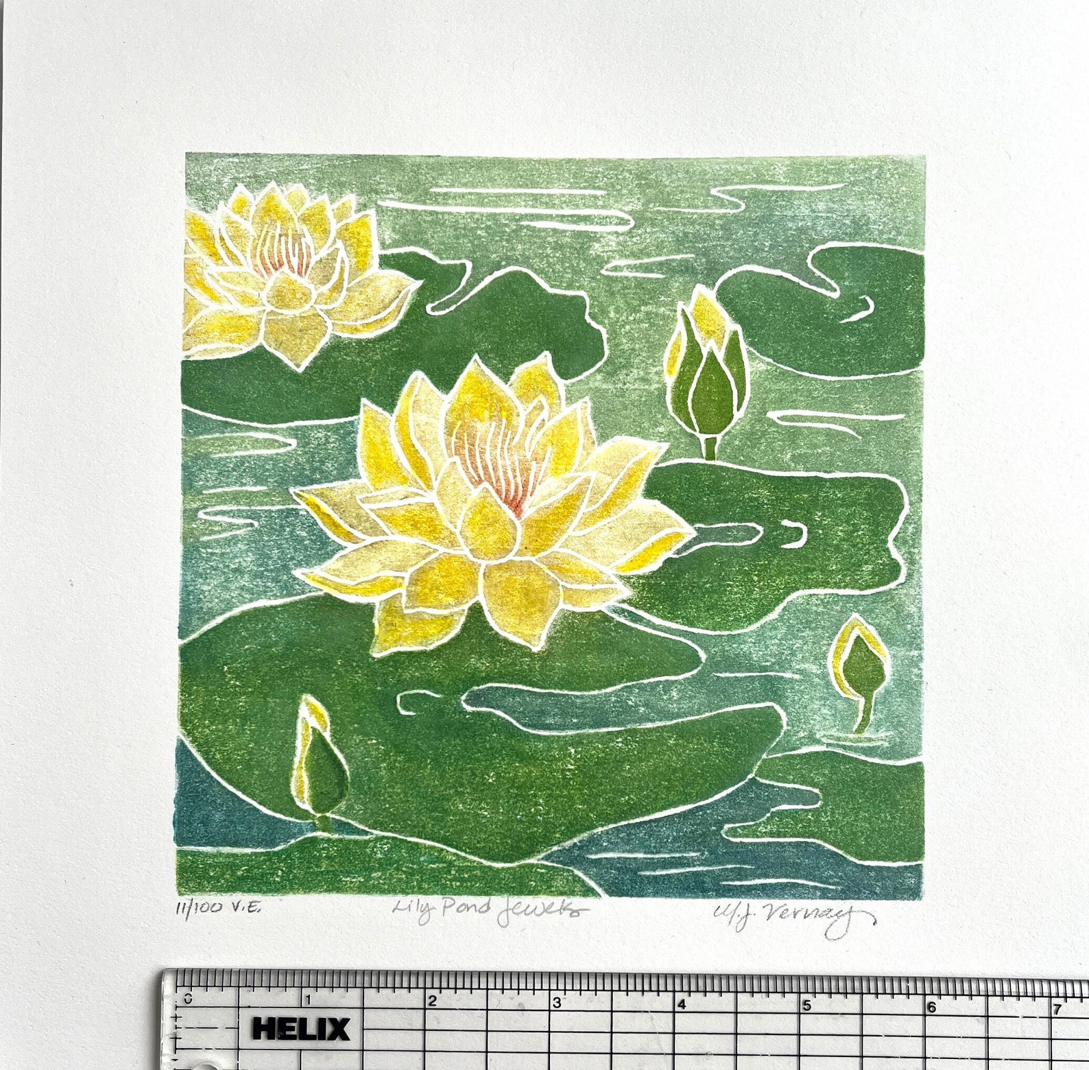 Lily Pond Woodblock, Small Woodcut Wall Decor, Waterlily Artwork ...