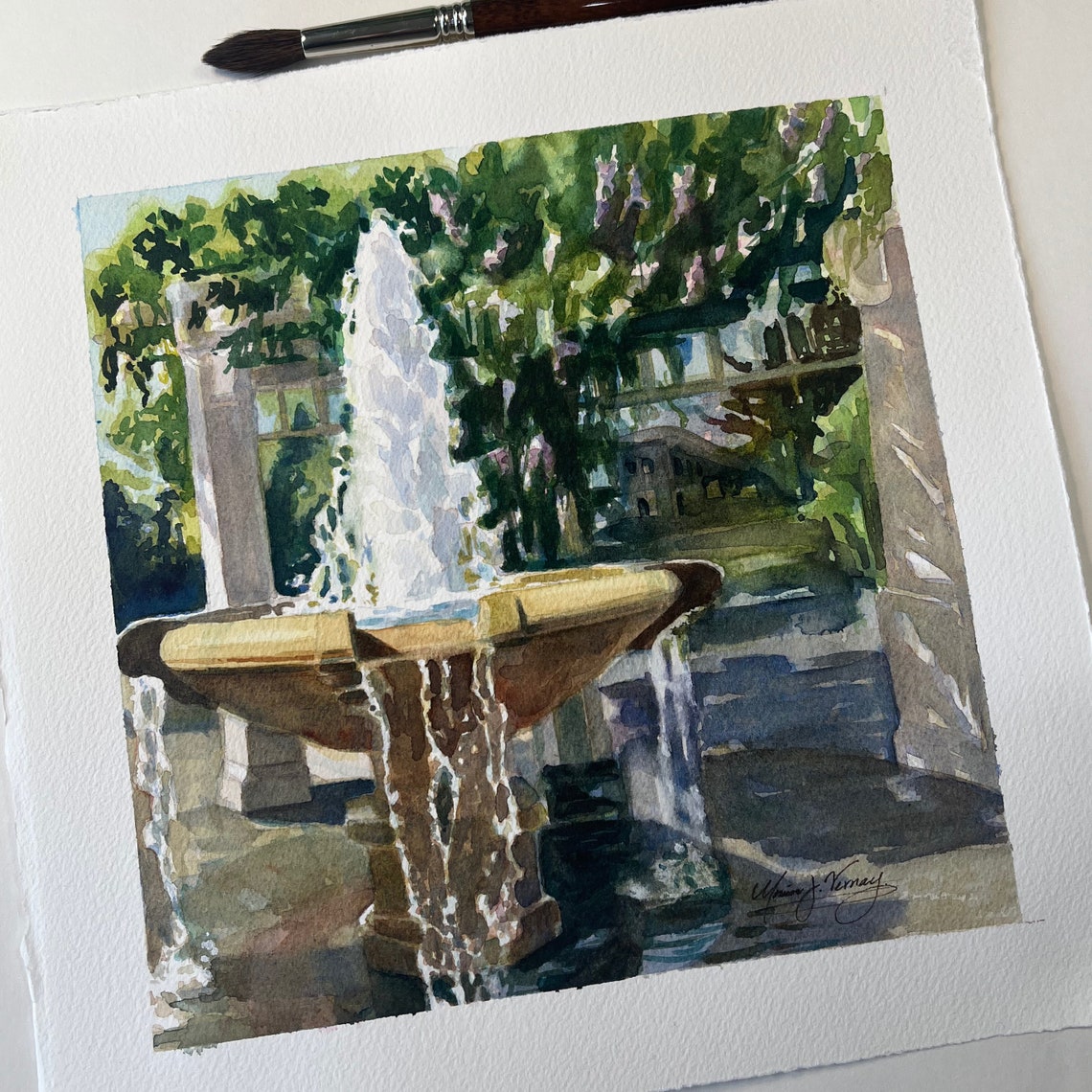 Fountain Art Print,watercolor Artwork,watercolor Print Wall Art,water ...