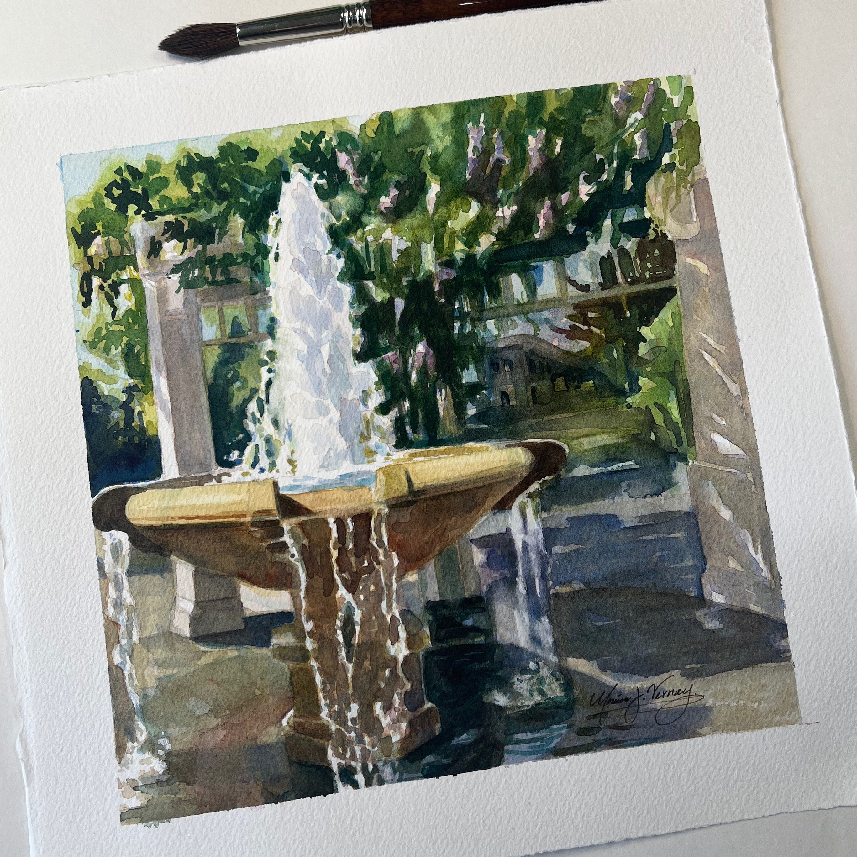 Fountain Art Print,watercolor Artwork,watercolor Print Wall Art,water ...