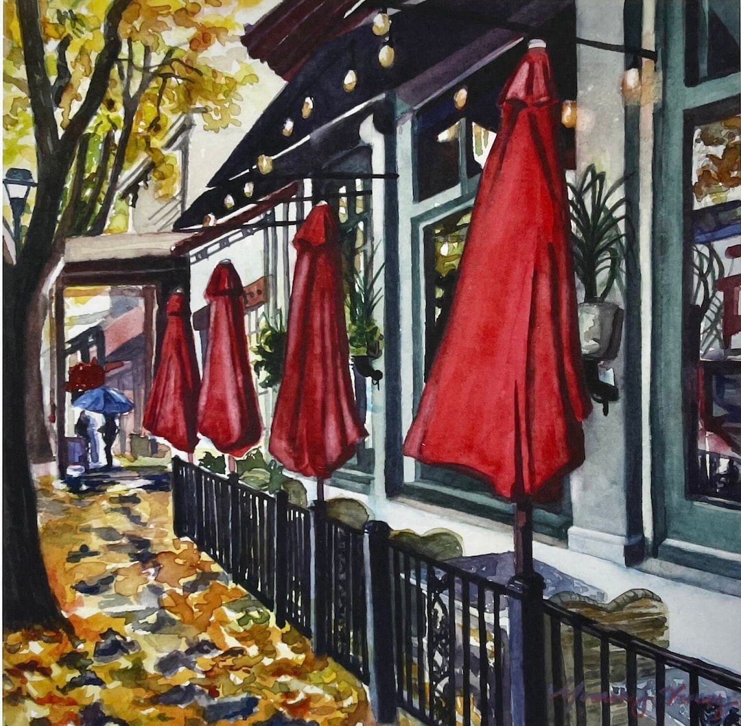 Cafe Art Print, Bistro Cafe Watercolor Artwork, Cafe Giclée Print, Red ...