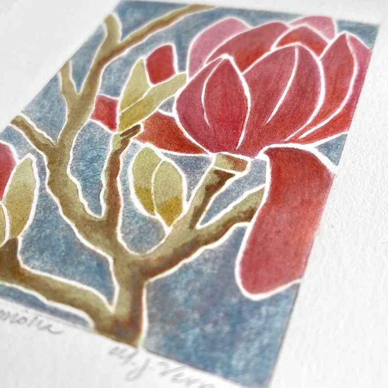 Magnolia Woodblock Print,floral Woodcut Art,original White Line Block ...